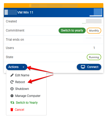 Reboot your Cloud computer or setup a scheduled reboot from the V2 ...